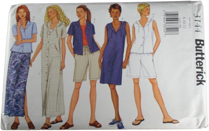 Amazon.com: Butterick 3144 Sewing Pattern Misses Top, Dress, Shorts and ...