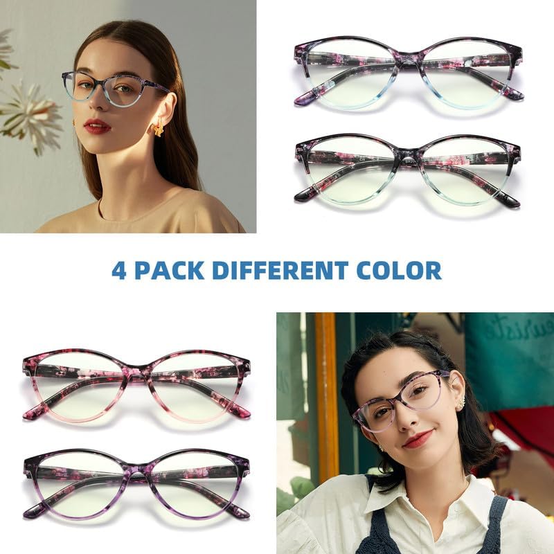 JAWSOCK Paquete de 4 lentes de bloqueo de luz azul para mujer, lentes ...