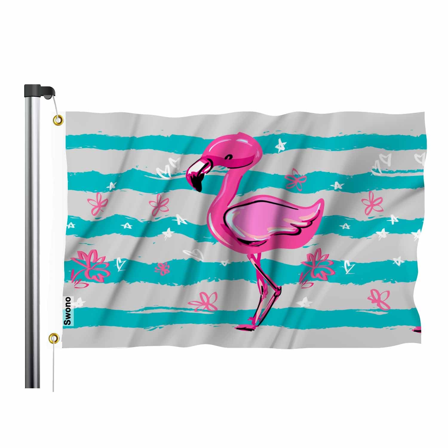 Amazon.com : Swono Pink Flamingo Flag Banner Tropical Bird Flower Blue ...