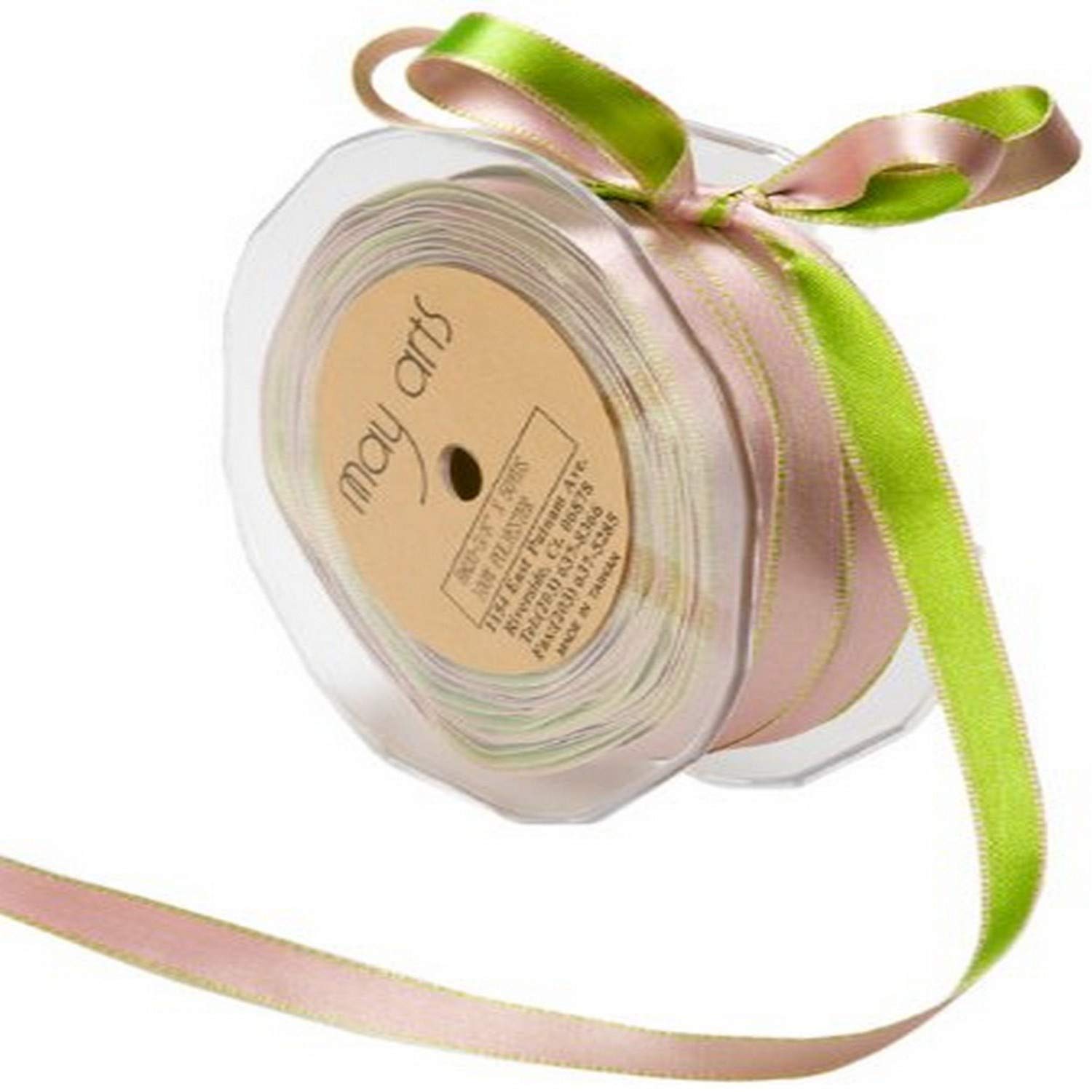 Amazon.com: May Arts 3/8-Inch Wide Ribbon, Pink and Parrot Green Satin