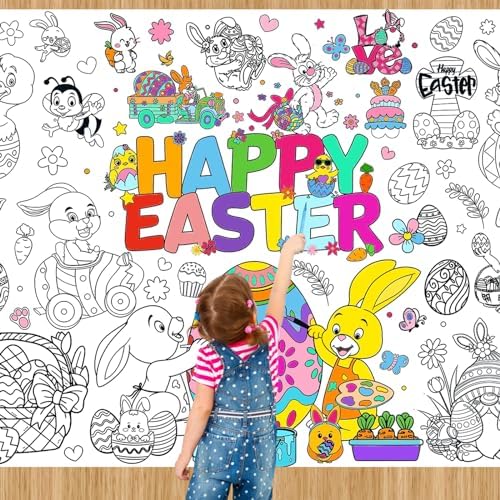 Amazon.com: Leezead Easter Coloring Poster for Boys Girls, Happy Easter ...