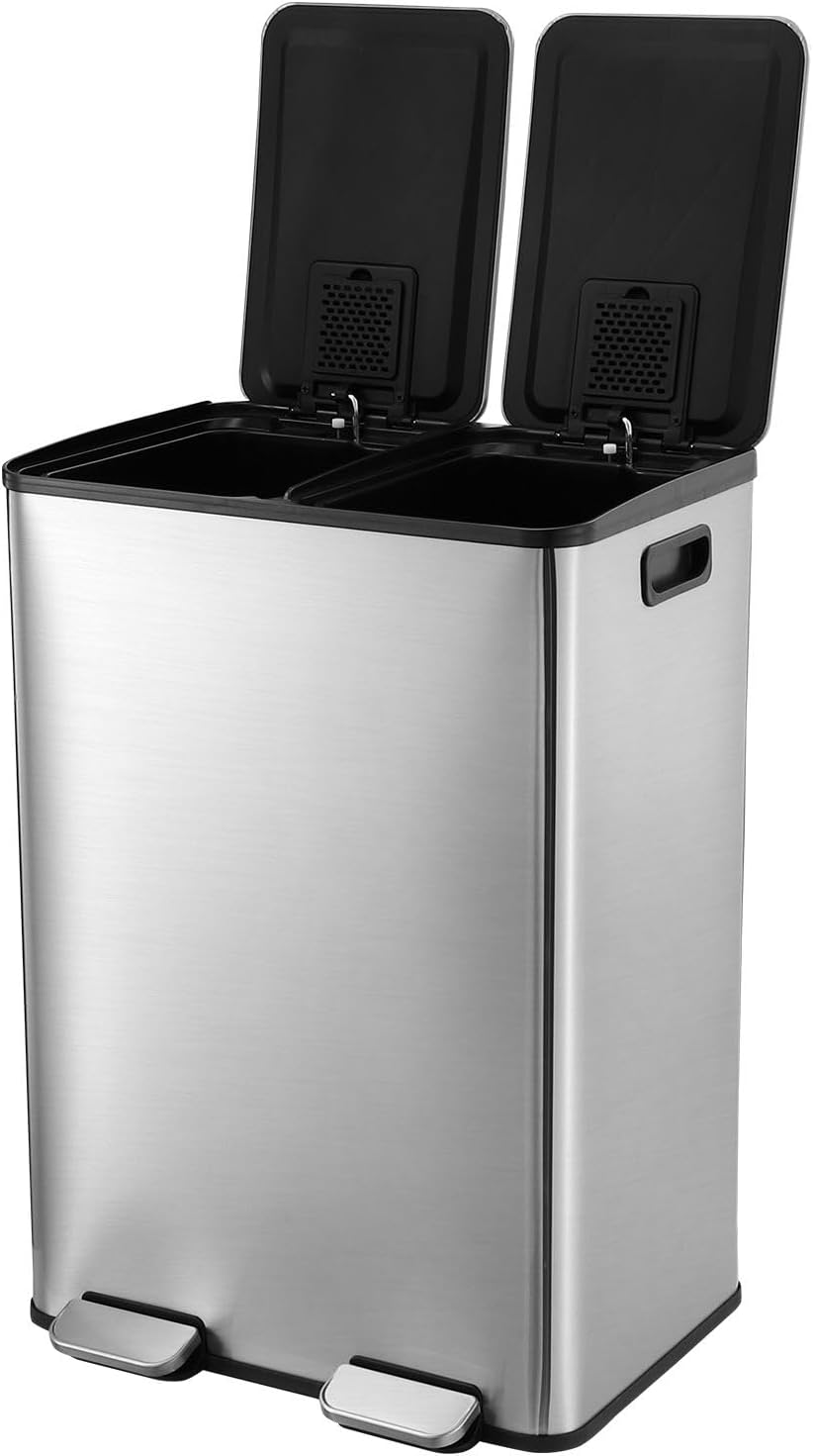 Maxkon 60L Pedal Recycling Bin Dual Kitchen Rubbish Bin Waste Garbage ...