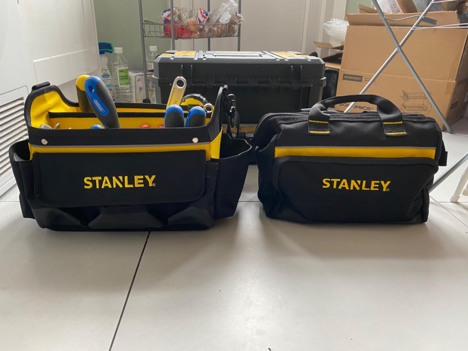 STANLEY 600 Denier Open Mouth Tote Tool Bag, Heavy Duty Steel Handle ...