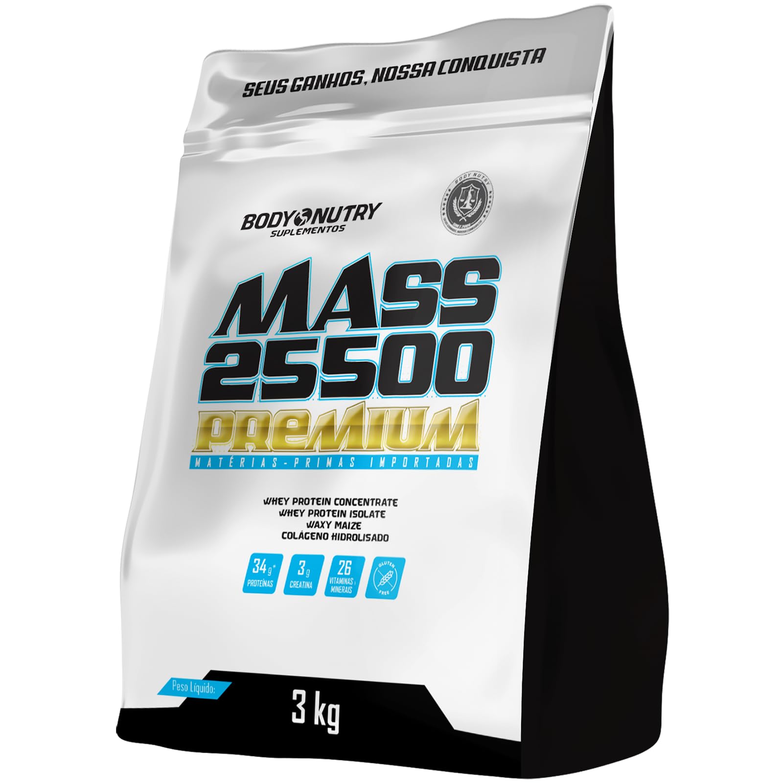 Hipercalórico Mass 25500 3kg Anticatabólico 34g de proteínas 26 ...