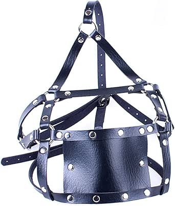 Amazon.com: Leather Restraint Mask Adult SM Harness Gag Locking ...