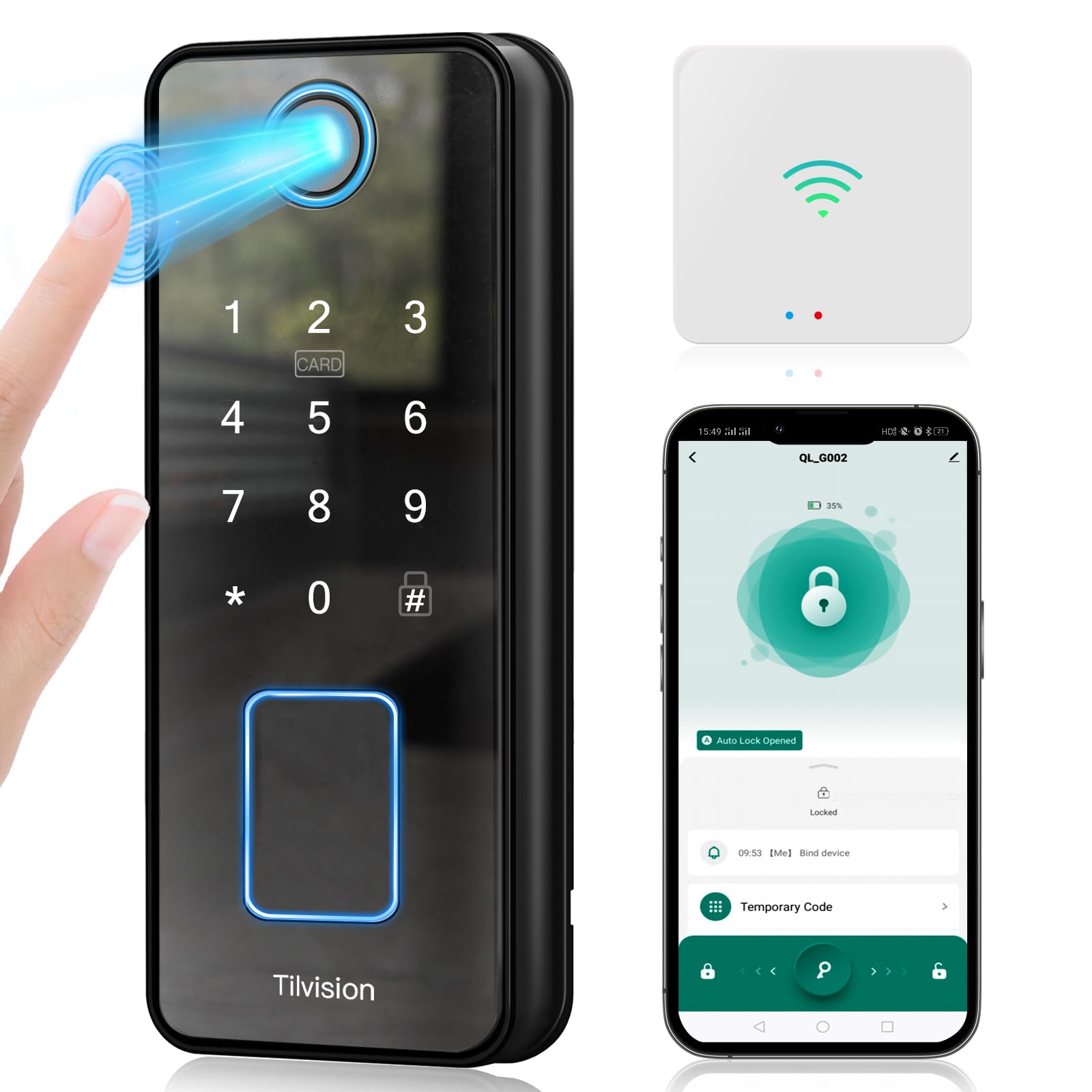 Tilvision WiFi Smart Door Lock,Keyless Entry Deadbolt with App Control ...