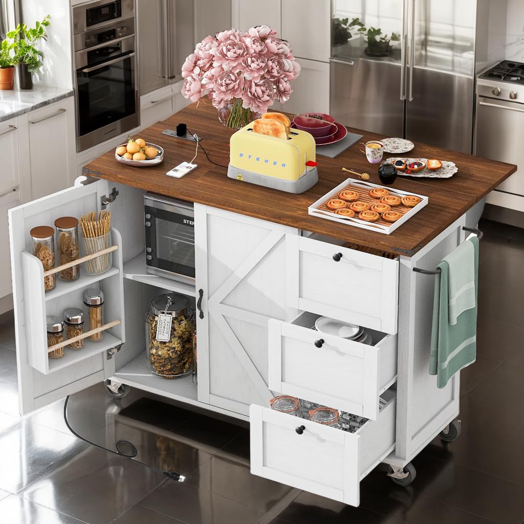Amazon.com: ABBSR Large Mobile Kitchen Island Cart with Wood Drop Leaf ...