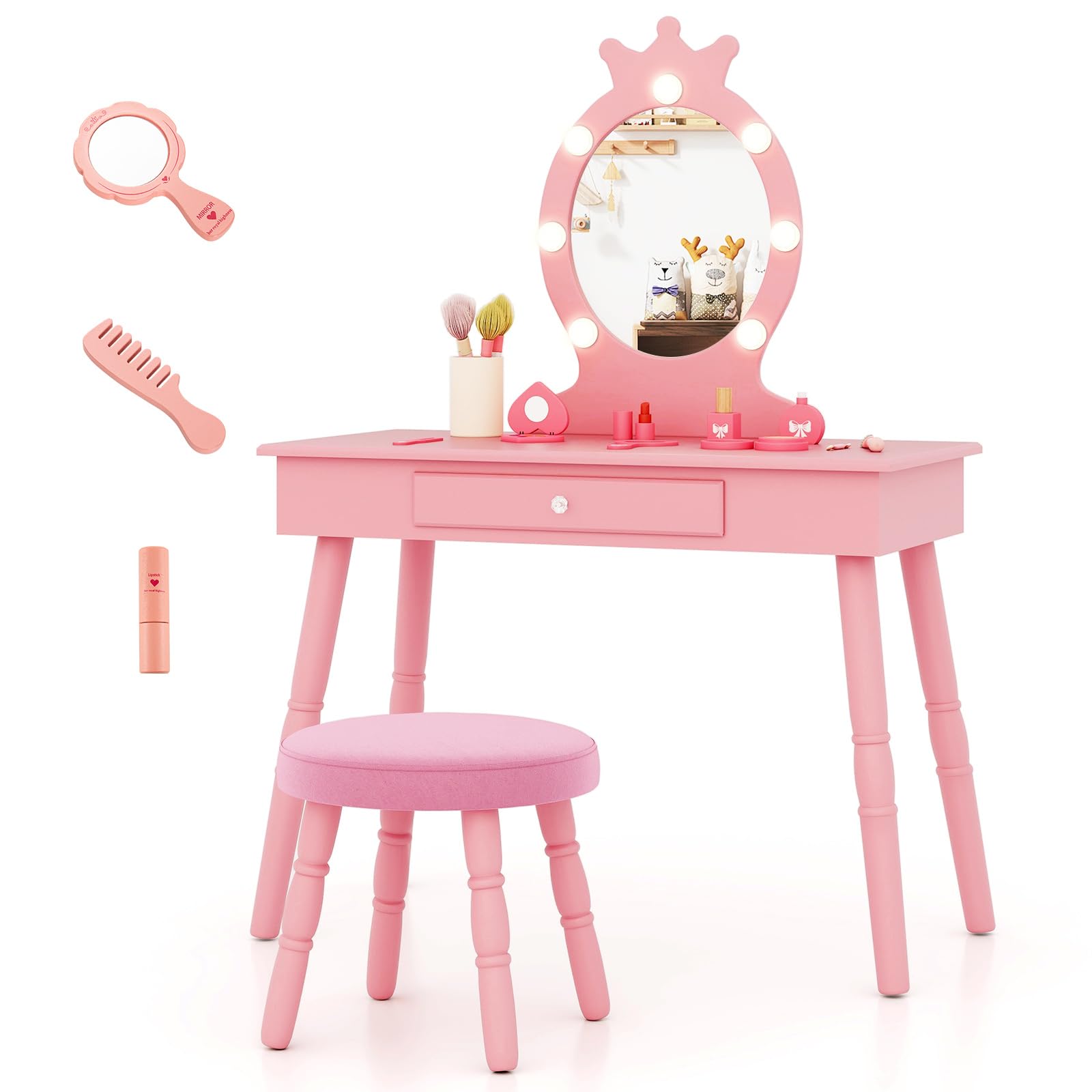 Amazon.com: GLACER Kids Vanity with Lights, 2 in 1 Wooden Princess ...