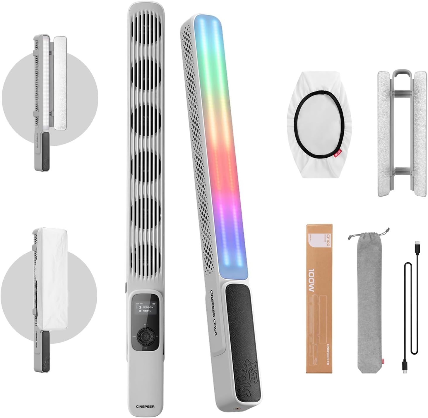 Amazon.com : ZHIYUN CINEPEER CF100 Combo 100W LED Video Light Wand Max 2610 Lux RGB 2700K~6500K ...