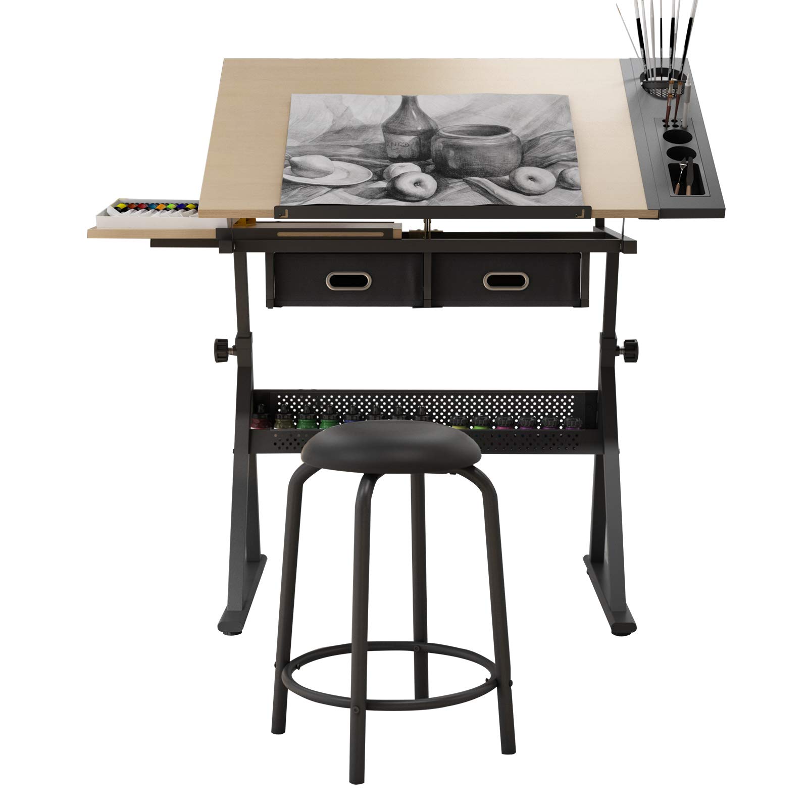 Dlandhome Wooden Adjustable Drafting Table Craft Table Drawing Desk ...