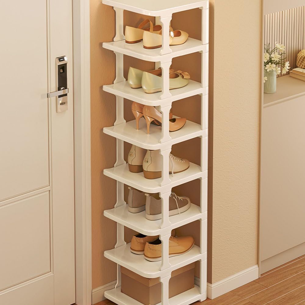 ANBOO 8 Tier Narrow Shoe Rack, White Vertical Shoe Rack for Entryway ...