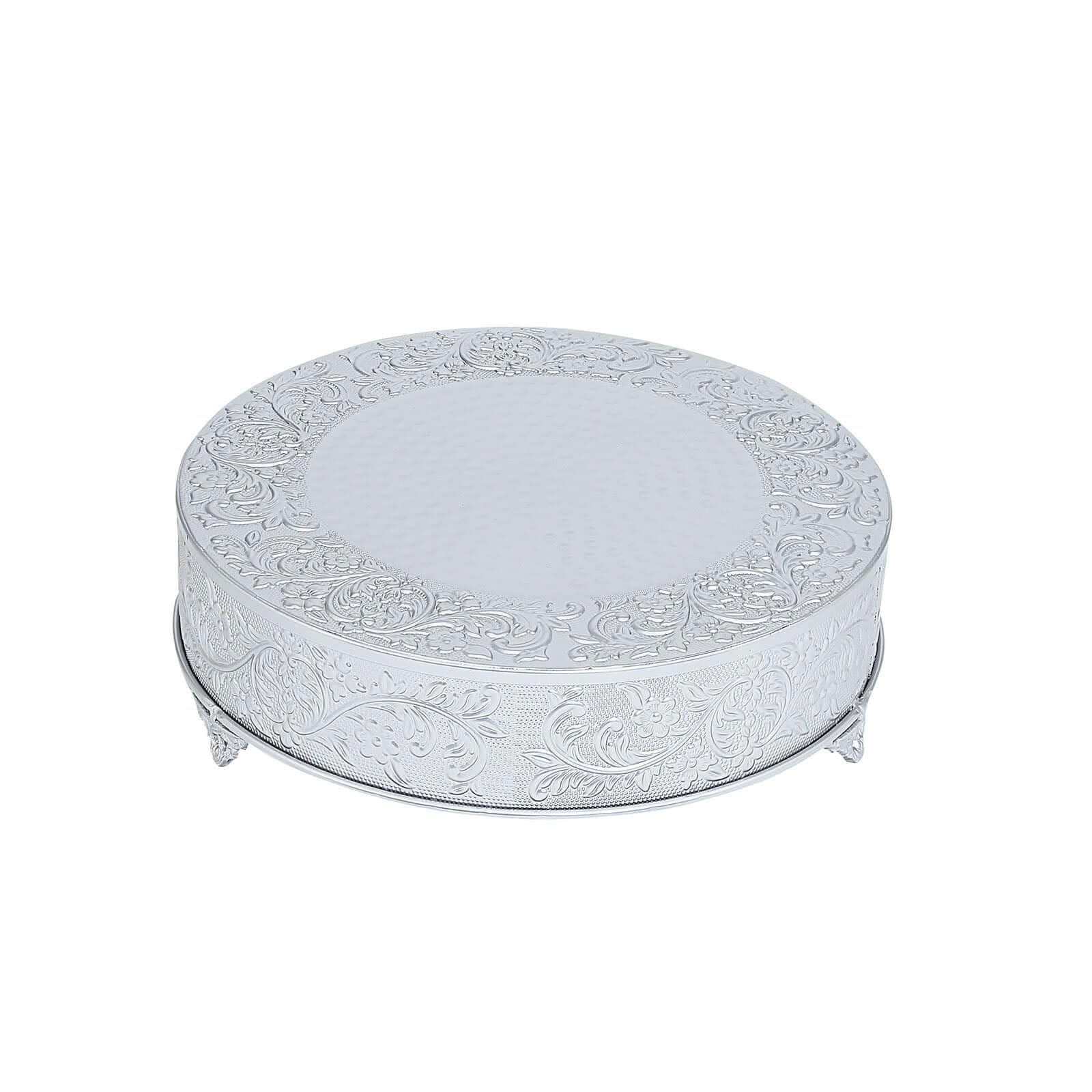 Amazon.com: TABLECLOTHSFACTORY 18" Round SILVER Embossed Metal Cake ...