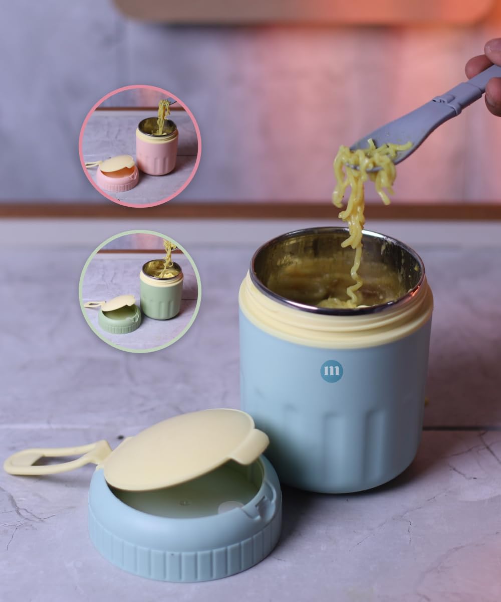 MARU Stainless Steel Food Flask 400ml with Spork, Leakproof Soup Jar ...