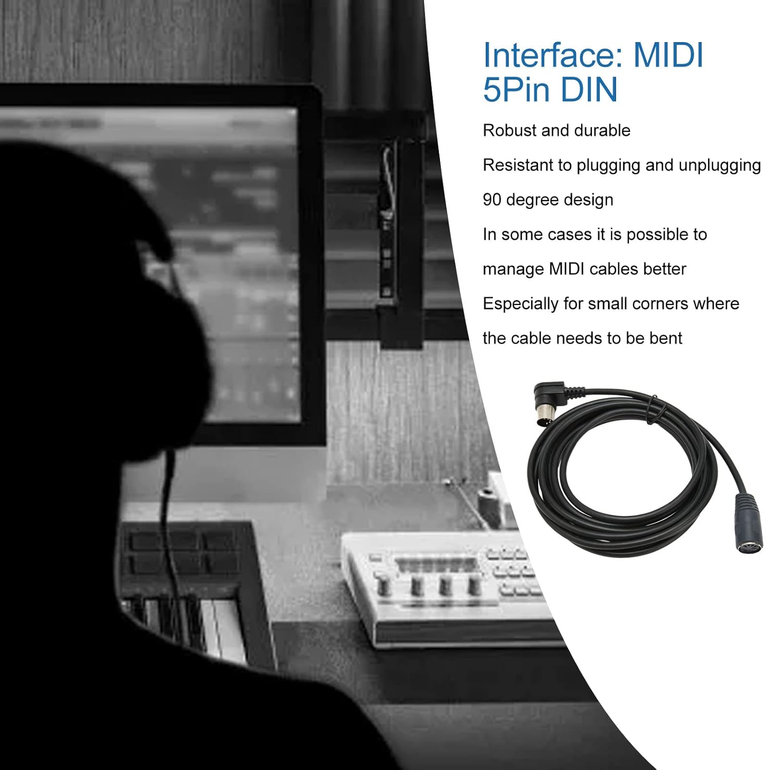 90 Degree MIDI Din Extension Cable, 5 Pin Din Cable, 5 Pin DIN Male to ...