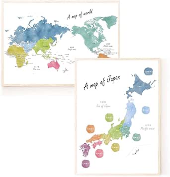 Amazon.co.jp: Japan Map Poster World Map A3 Set of 2 : Office Products