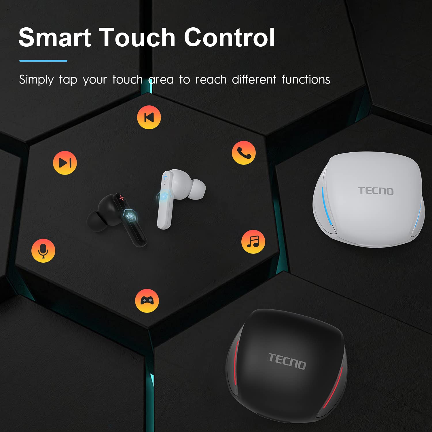Buy TECNO Wireless Gaming Earbuds with Microphone, 50ms Ultra-Low ...