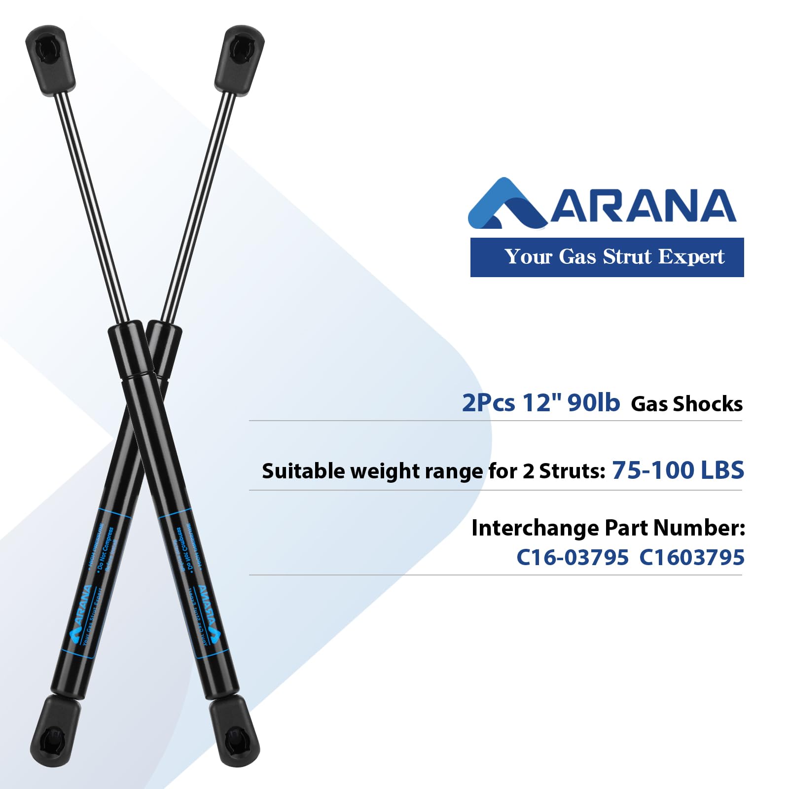 Snapklik.com : ARANA C1615056 12 Inch 90Lb/400N Gas Struts Shocks, 4512 ...