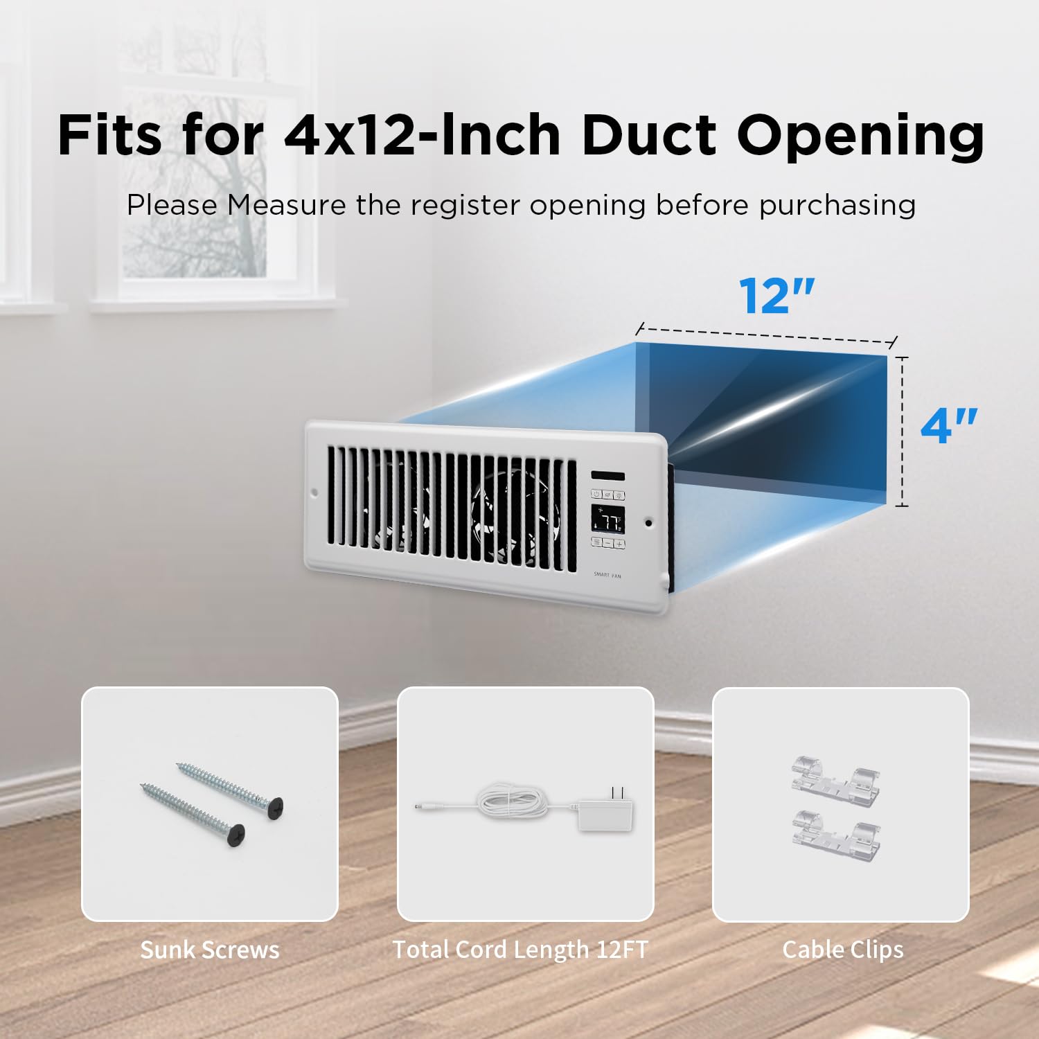 SANYCASA Register Booster Fan 4" x 12" with High-Precision Thermostat ...