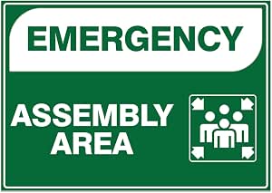 Amazon.com: Emergency Assembly Area (with Pictogram) Safety Sign Safety ...