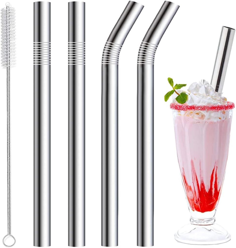 Vinaco Milkshake Straws - 10mm Wide, 4 Pack Stainless Steel Straws ...