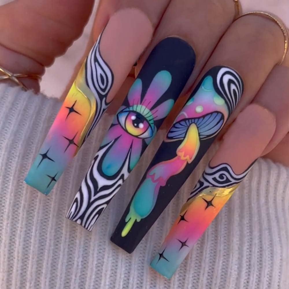 Amazon.com: ANDGING Black Press on Nails Long Coffin, Fake Nails for ...