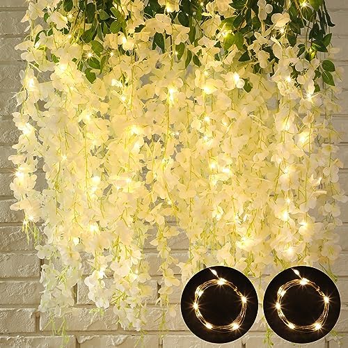 Amazon.com: Retrowavy Wisteria Hanging Flowers 24 Pack 3.6ft White ...