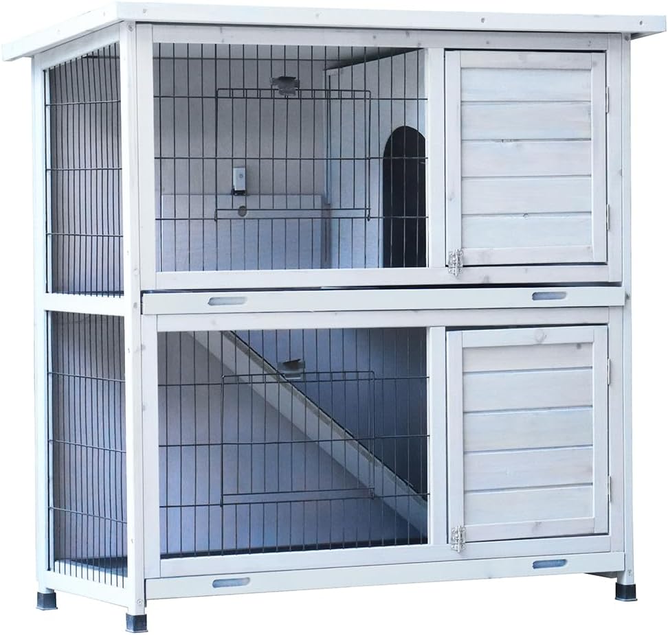 Amazon.com: AMZOSS Premium White Rabbit Hutch with Lockable Door, Trap ...
