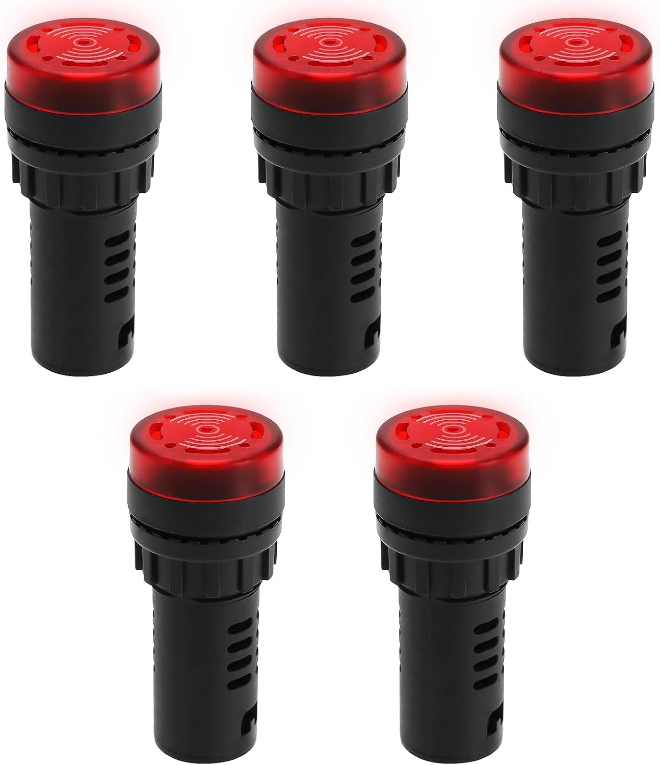 5Pcs AC/DC 22mm Red Indicator Light with Buzzer Panel Mount Flashing ...