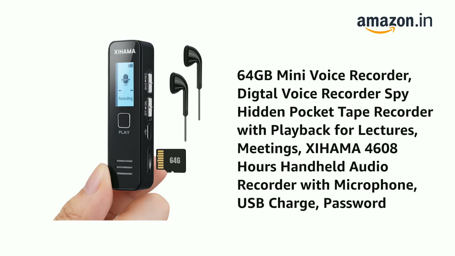 Watch 64GB Mini Voice Recorder, Digtal Voice Recorder Spy Hidden Pocket ...