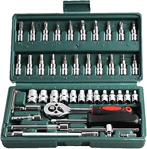46pcs Ratchet Wrench & Socket Tools Set 1/4-inch Drive Screwdriver Repa g Kit Combination Socket ...