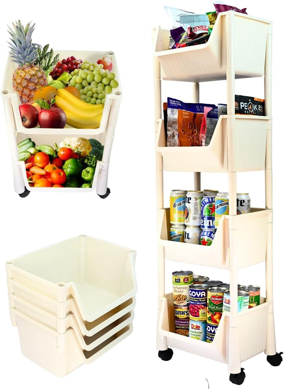 Amazon.com - Skywin 4-Tier White Stackable Plastic Storage Bins - Extra ...