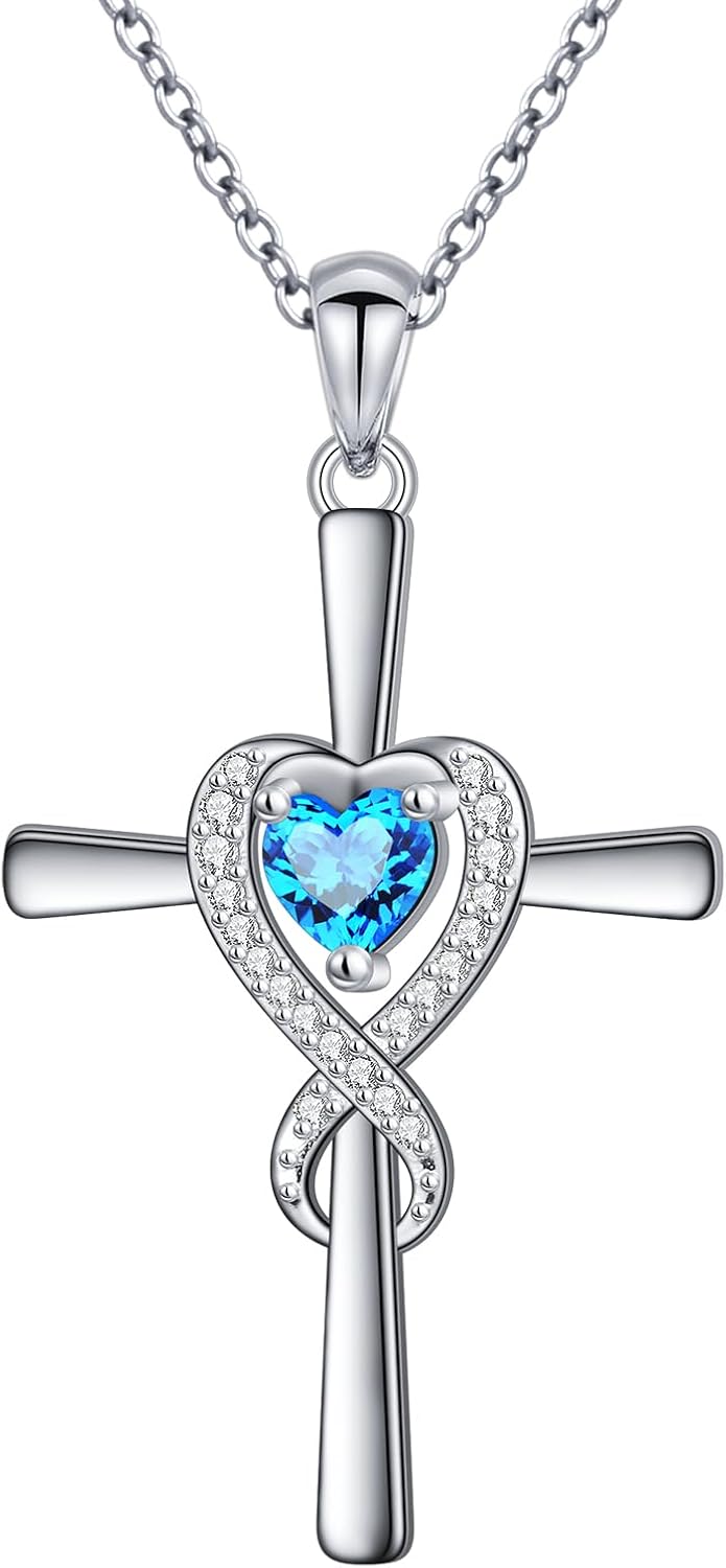 Amazon.com: DAOCHONG 925 Sterling Silver Cross Necklace for Women Heart ...