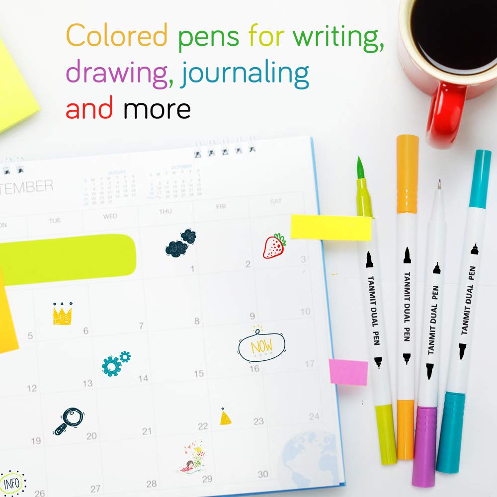 Tanmit Dual Brush Marker Pens for Coloring, Dual Tip Markers Colored ...