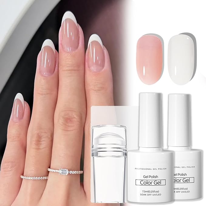 French Manicure Kit - Nail Stamp with 2PCS White Pink Gel Nail Polish ...