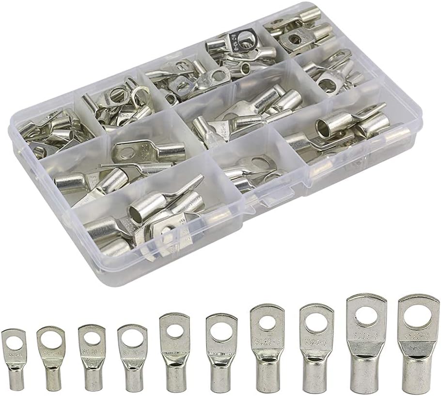 Bolt Hole Tinned Copper Battery Wire Lugs, 100 Pieces Battery Cable ...