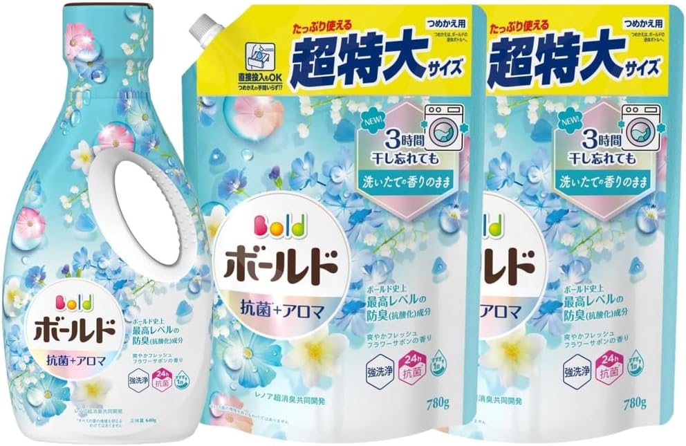 Amazon | 【まとめ買い】P&G ボールド 洗濯洗剤 液体 フレッシュフラワーサボン 詰め替え 本体 640g + 超特大 780g×2袋 | ノーブランド品 | 液体洗剤