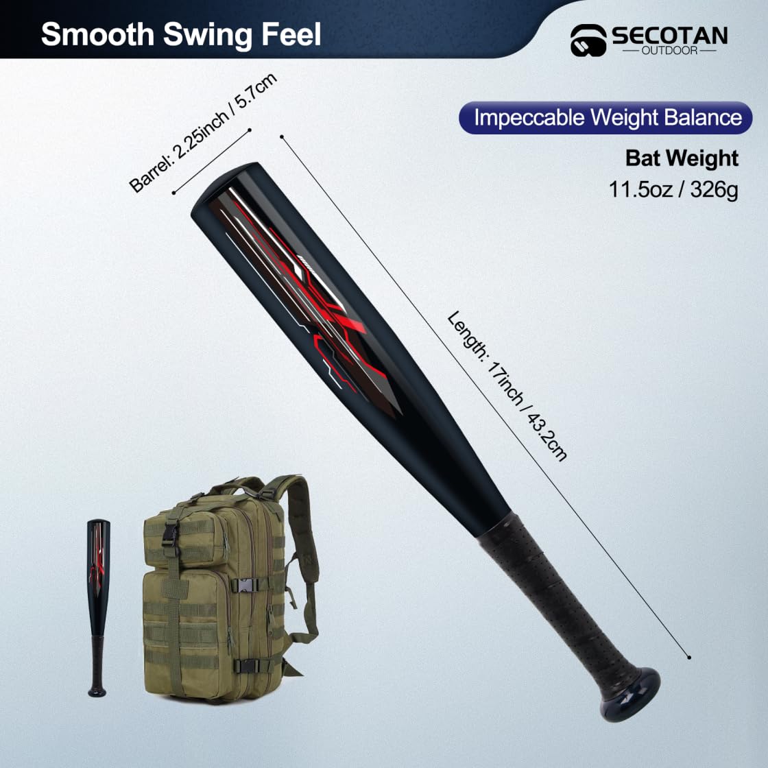 Snapklik.com : SECOTAN Baseball Bat, Aluminum One Hand 17-Inch Training ...