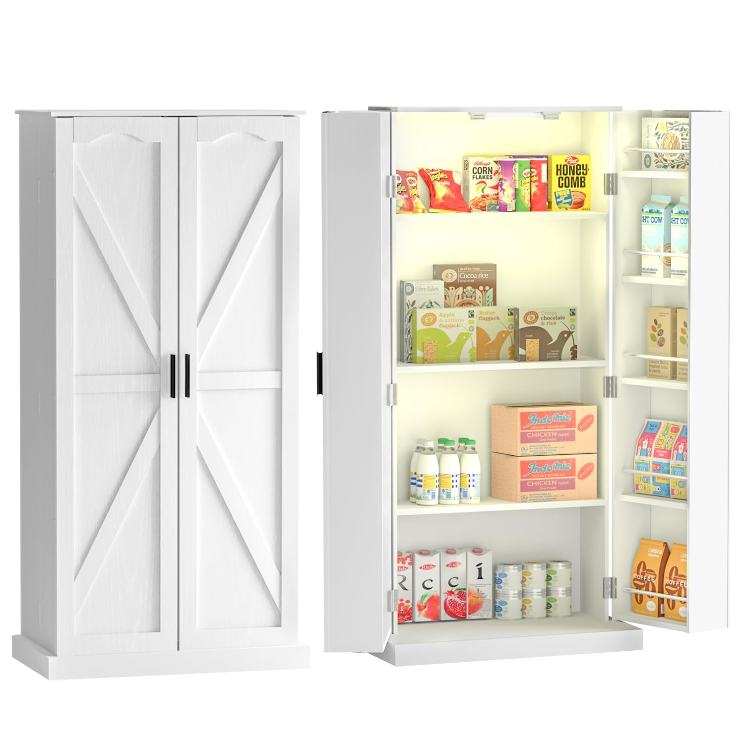 Amazon.com: GEPELCN 50" LED Kitchen Pantry Cabinet Farmhouse Storage ...