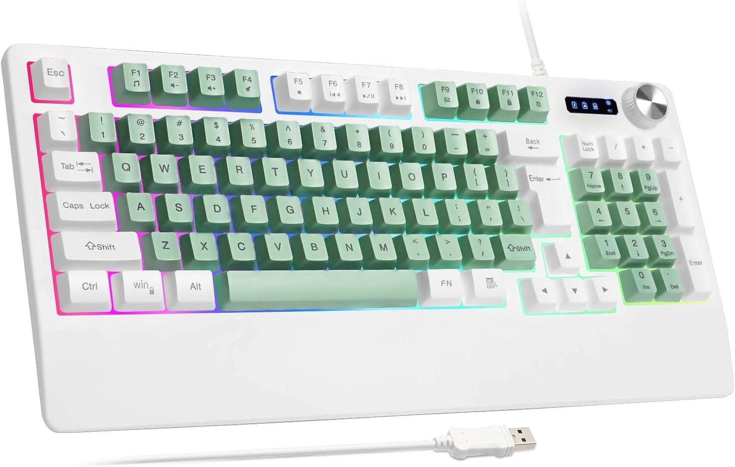 Amazon | HUO JI ゲーミングキーボード USB有線 RGB LEDバックライト付き マルチメディアボリュームノブ リストガード ...