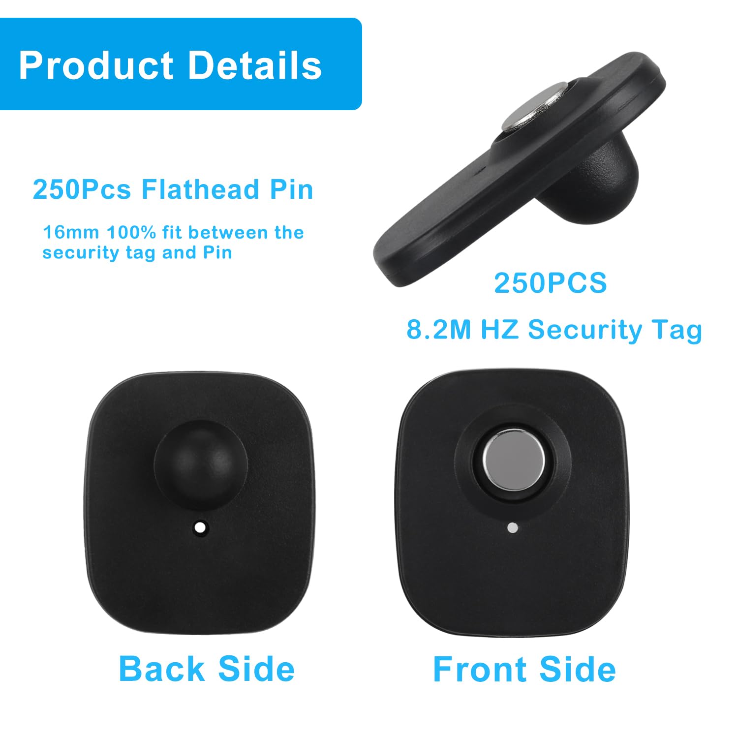 Snapklik.com : 250Pcs 8.2Mhz RF Clothing Security Tags, EAS Mini Square Tag
