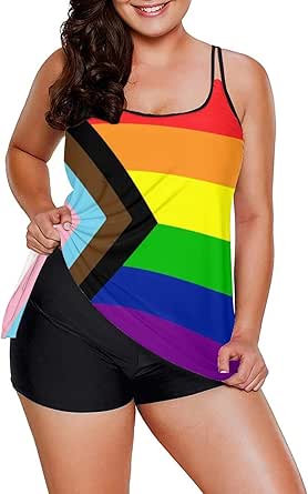 Amazon.com: Women's Swimsuits Progress Pride Flag Rainbow Gay Lesbian ...