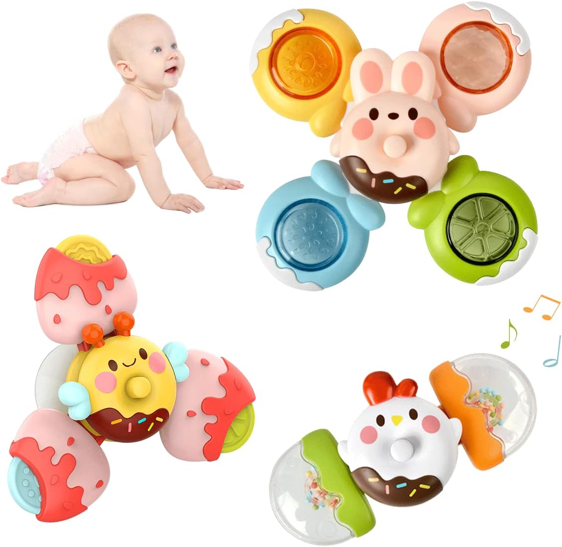 Amazon.com: Suction Cup Spinner Toys with Rattles and Teether, Strong ...