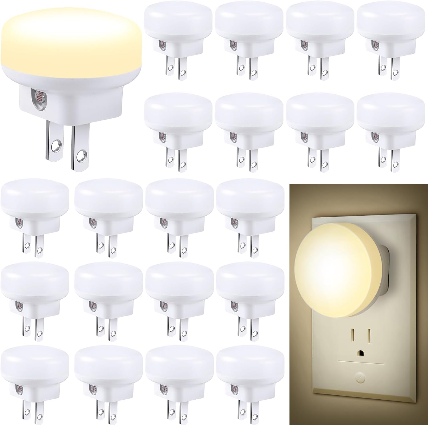 Tujoe 20 Pieces Mini Night Lights Plug into Wall with Dusk to Dawn ...