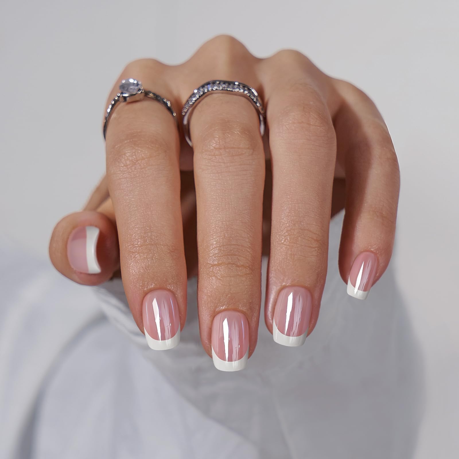 Amazon.com: BTArtbox Press on Nails Short - White French Tip Press On ...