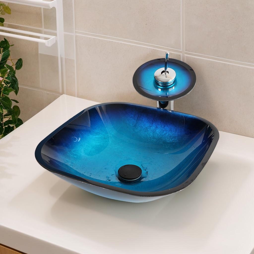 Lonuebu Bathroom Vessel Sink 17 Inch Artistic Vessel Sink with Faucet ...