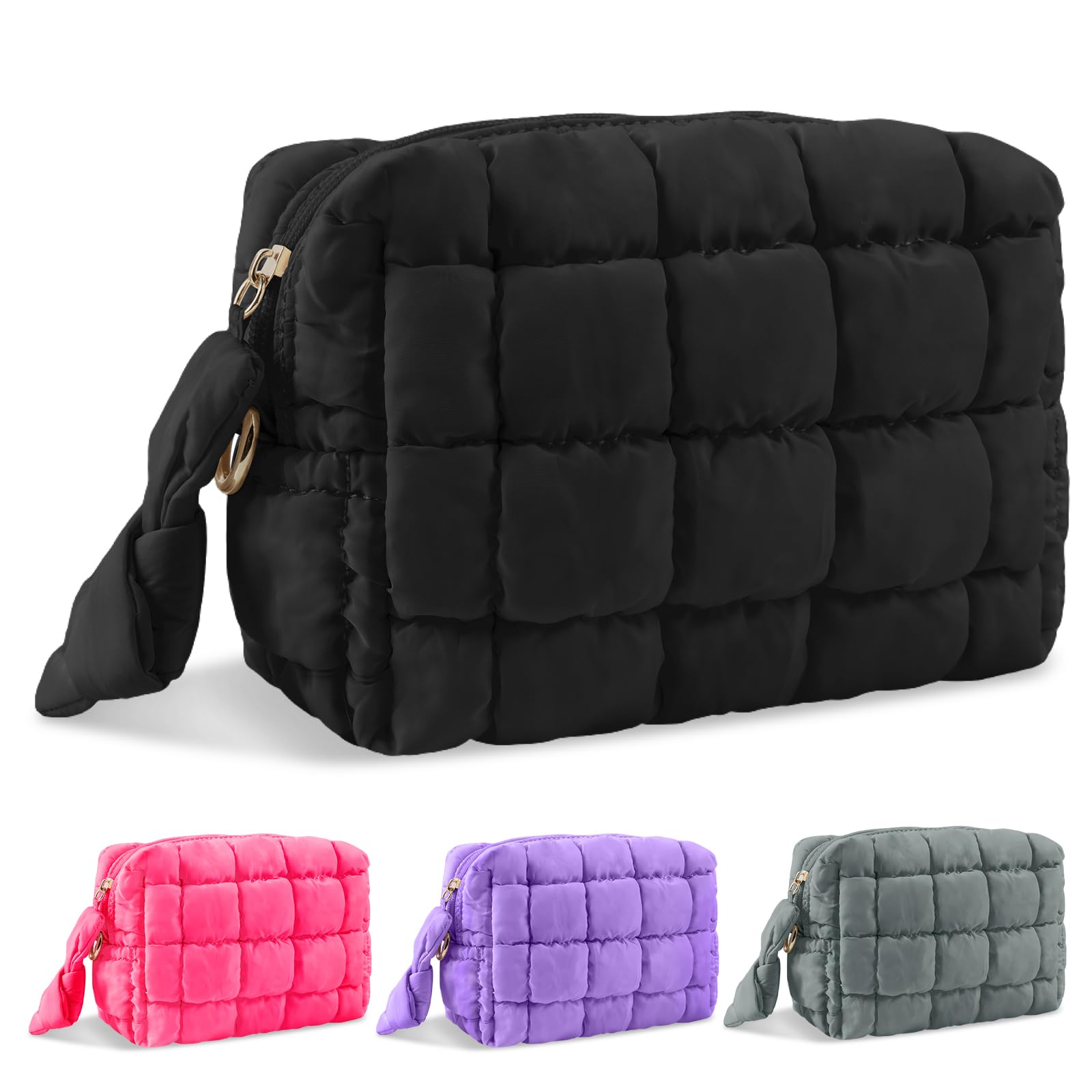 Amazon.com: UIXIZQ Puffer Quilted Makeup Bag Cosmetic Bags,Puffy Travel ...