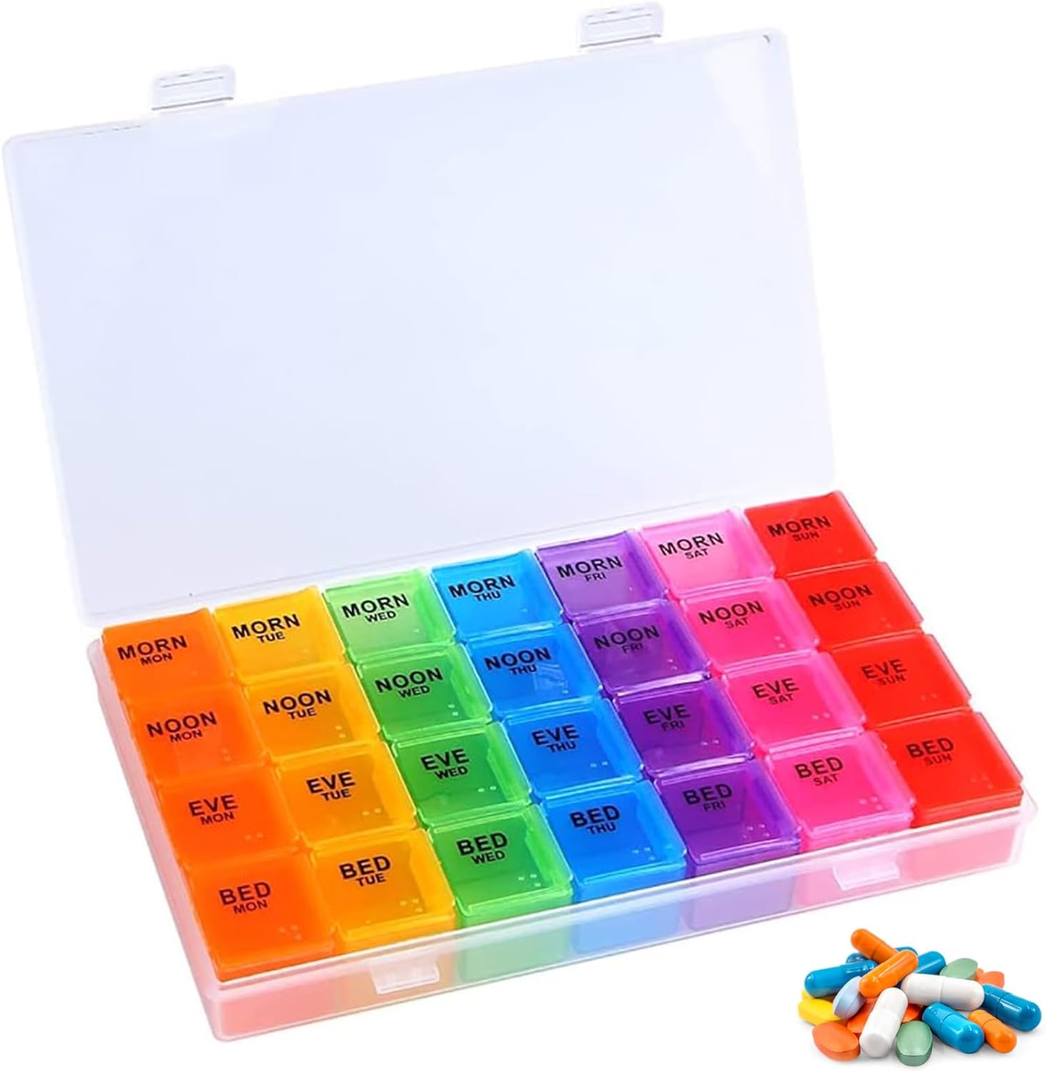 bituocs Large Pill Box Organiser 7 Day 4 Times a Day, Daily Dosette Box ...