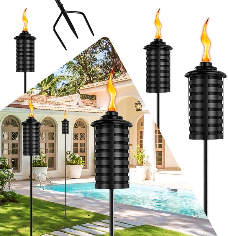 Amazon.com : Tesrago Metal Citronella Torches Outdoor,6 Pack,60 Inch ...