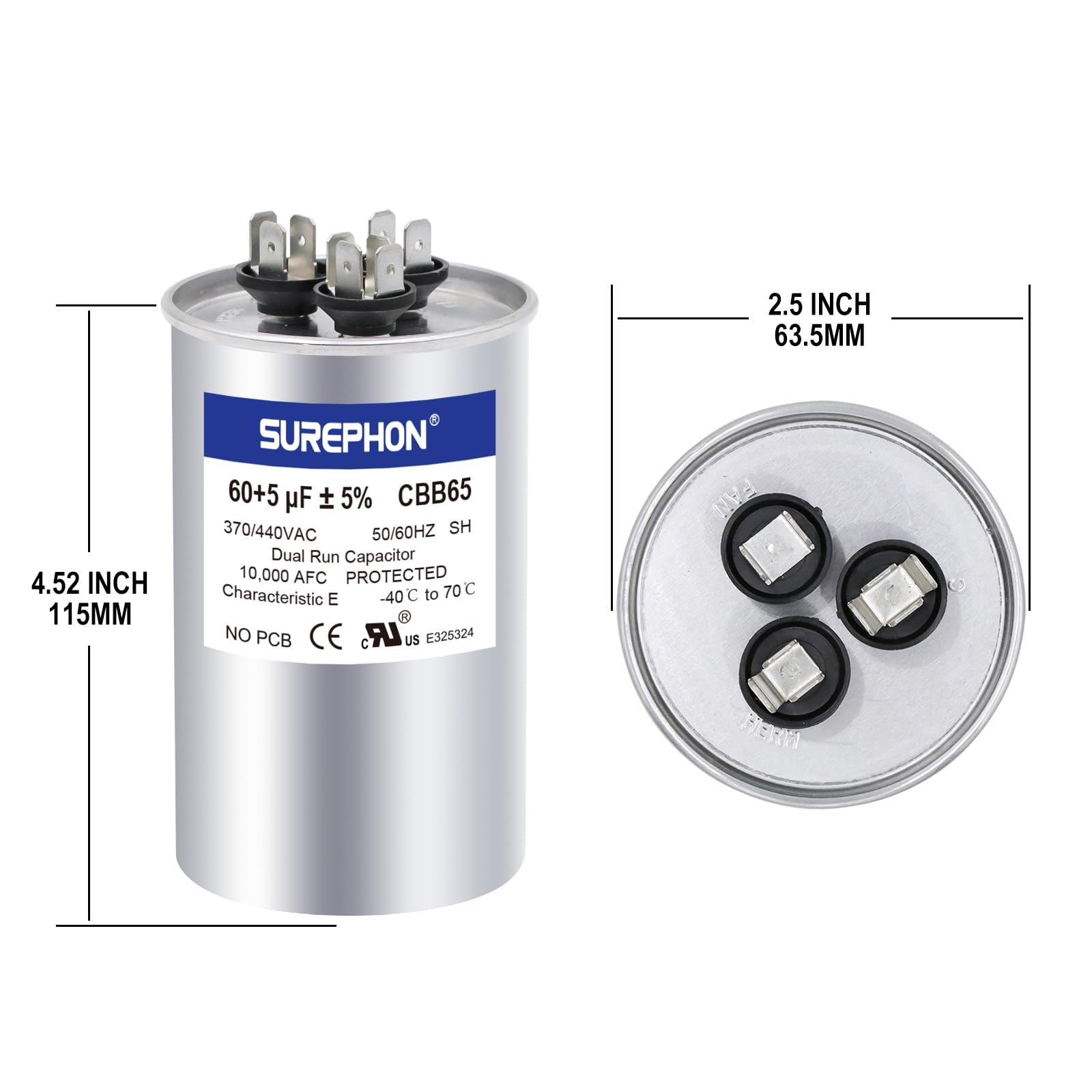 Snapklik.com : 60+5 uF 60/5 MFD 5% 370V/440VAC Dual Run Start Capacitor ...