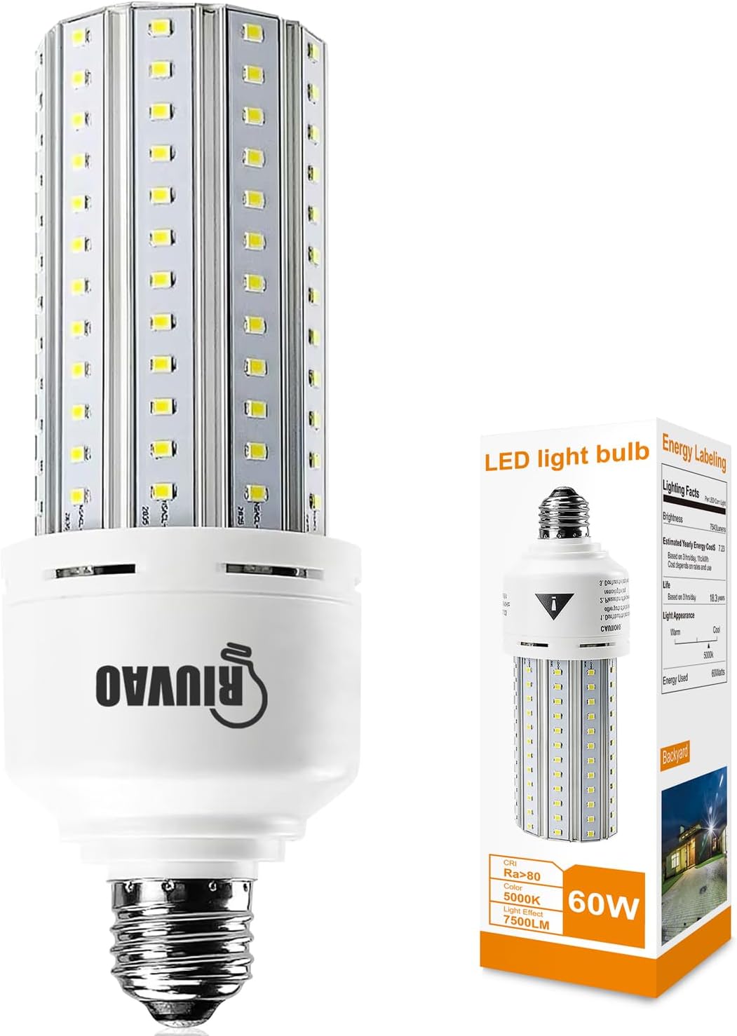 RIUVAO 60W LED Corn Bulb 500W Equivalent Led Light Bulb 7500 Lumen ...